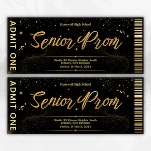 Prom Ticket Template, Prom Senior Gold & Black Theme Ticket, Ticket ...