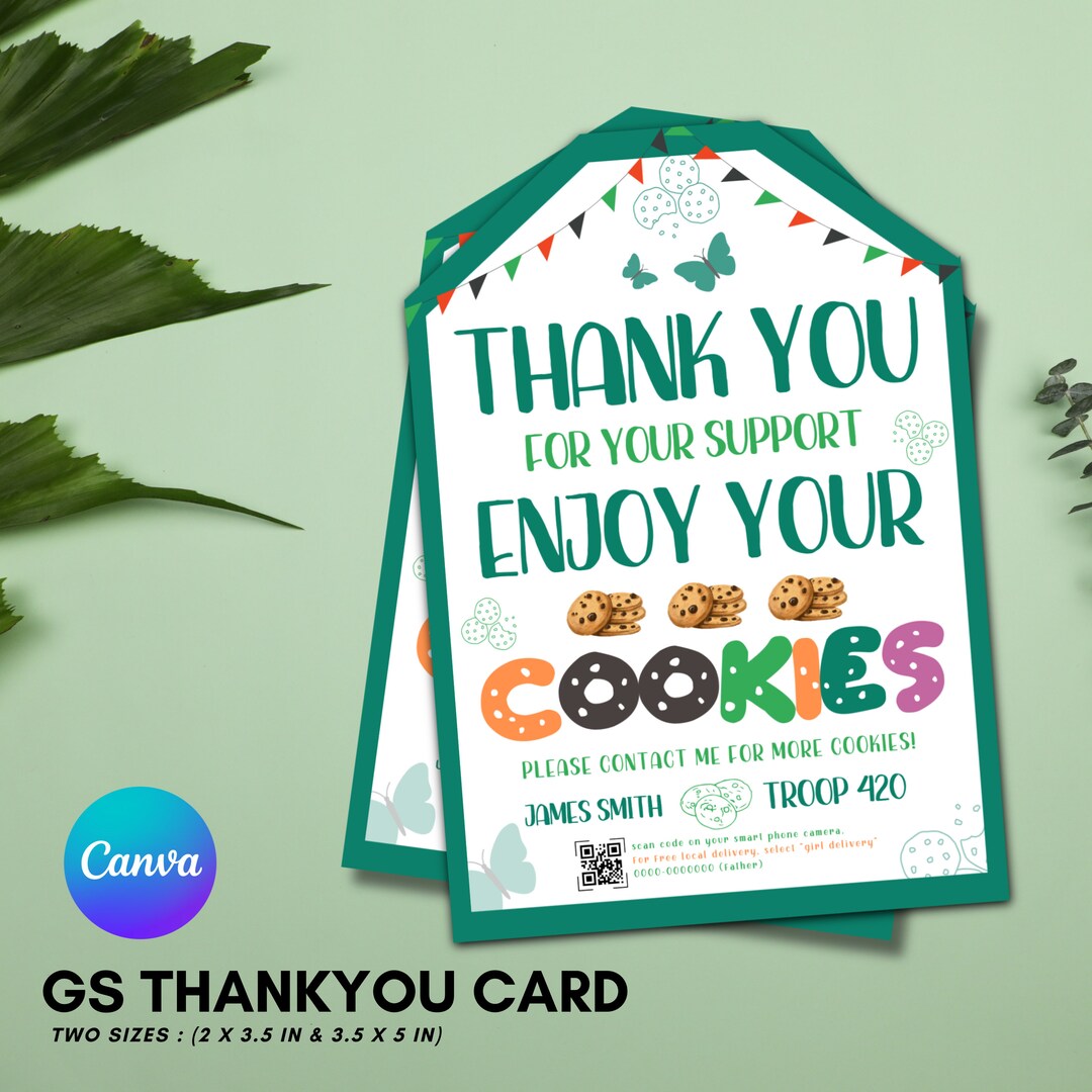 Girl Scout Cookies Thank You Tag, EDITABLE Cookie Thank You Tag, Girl ...