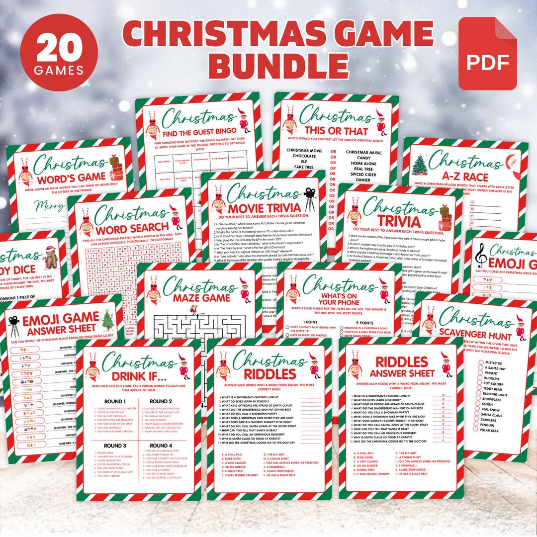 Printable Christmas Games Bundle, Christmas Party Games, Christmas ...
