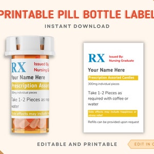 Pill Bottle Labels Printable, Editable Prescription Label, Pill Labels ...