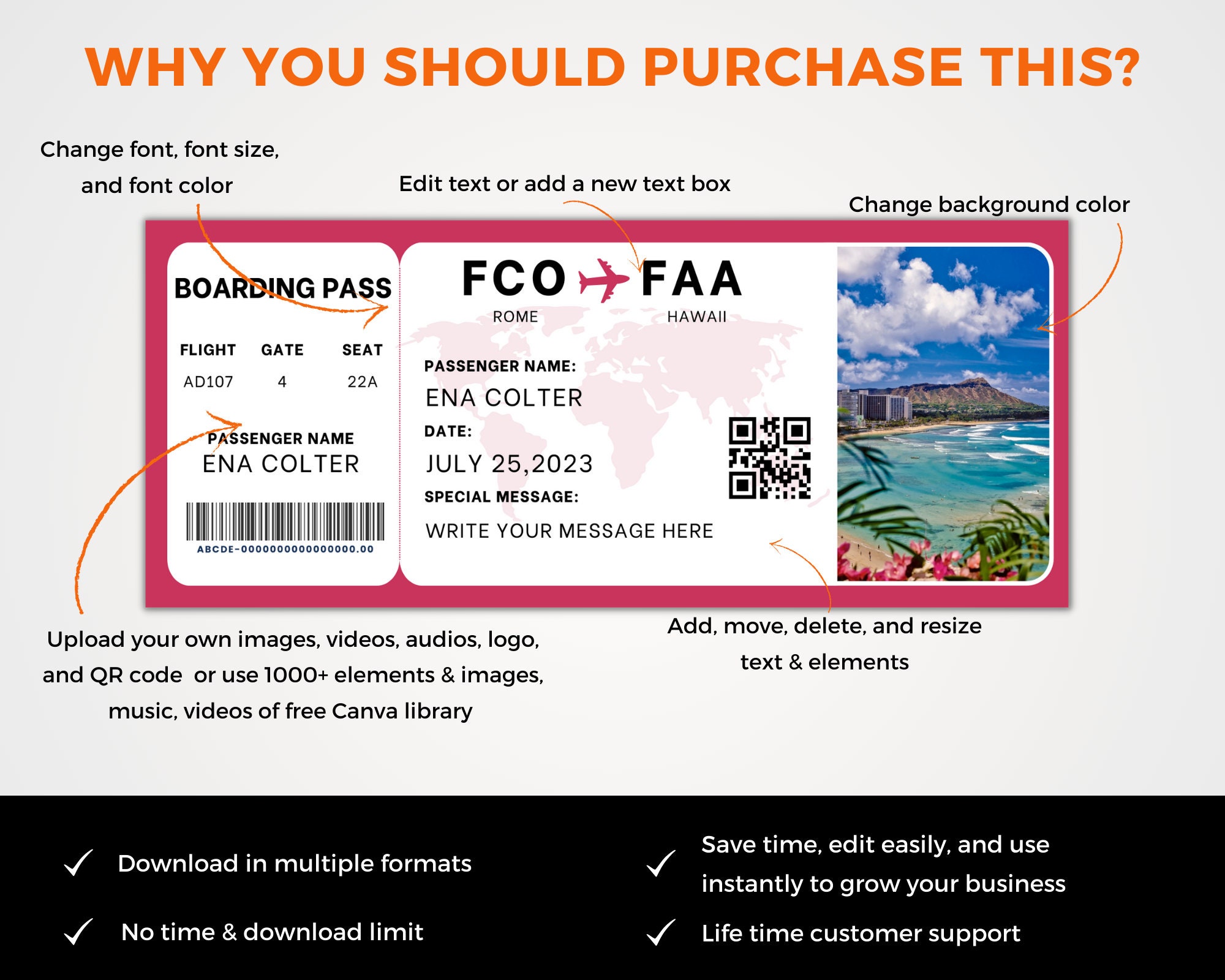 Editable Hawaii Boarding Pass Template DIY Surprise Trip to - Etsy ...