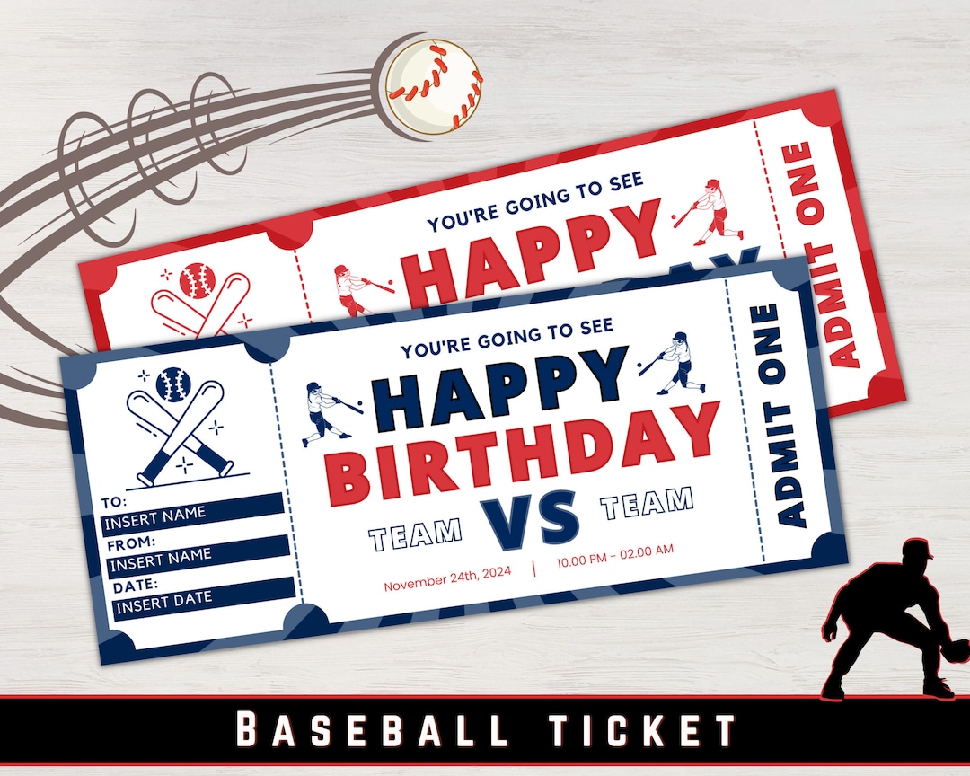 Printable Baseball Tickets, Baseball Ticket Template, Baseball Birthday ...