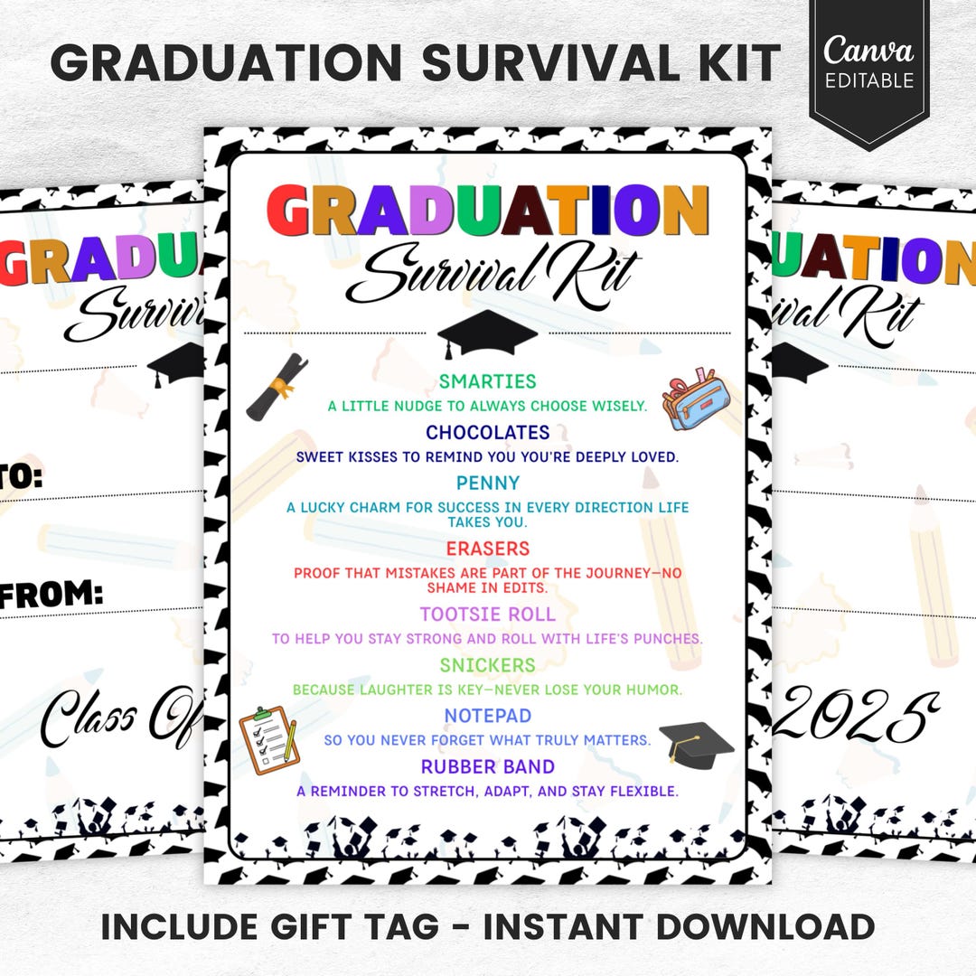EDITABLE Graduation Survival Kit, After Graduation Survival Kit ...