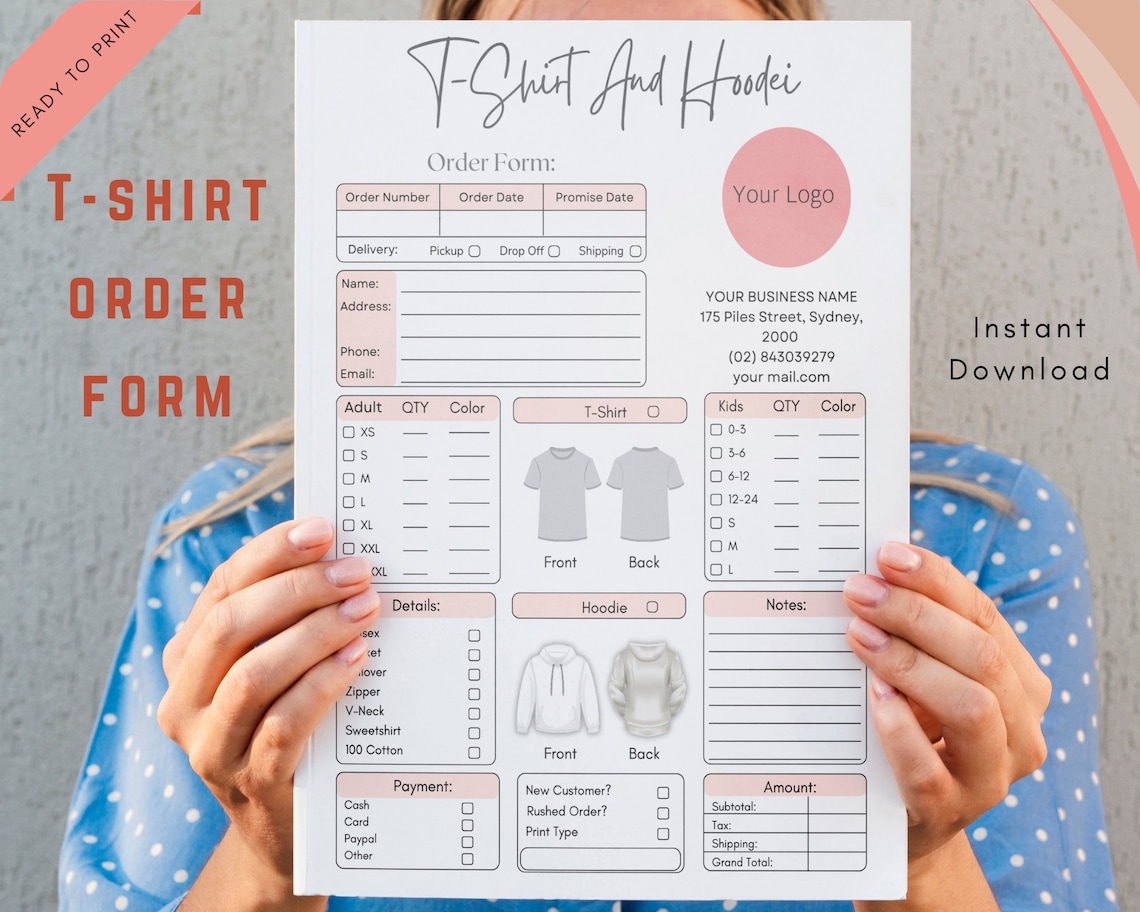 Tshirt Order Form, Shirt Order Form Template, T Shirt Order Form ...
