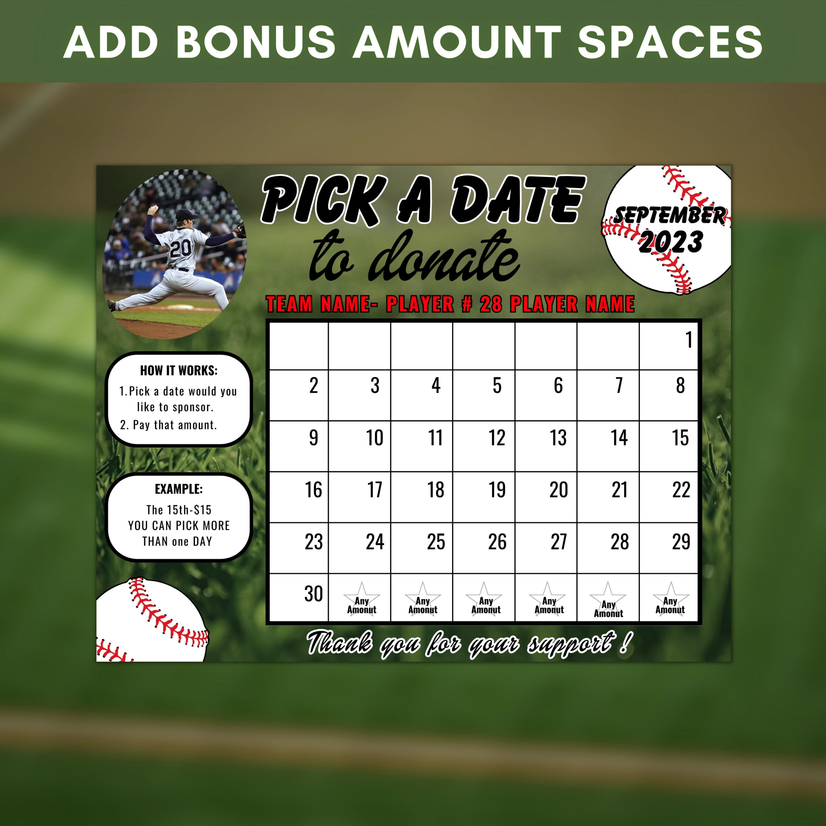 Editable Baseball Calendar Fundraiser Template | Clear the Board ...