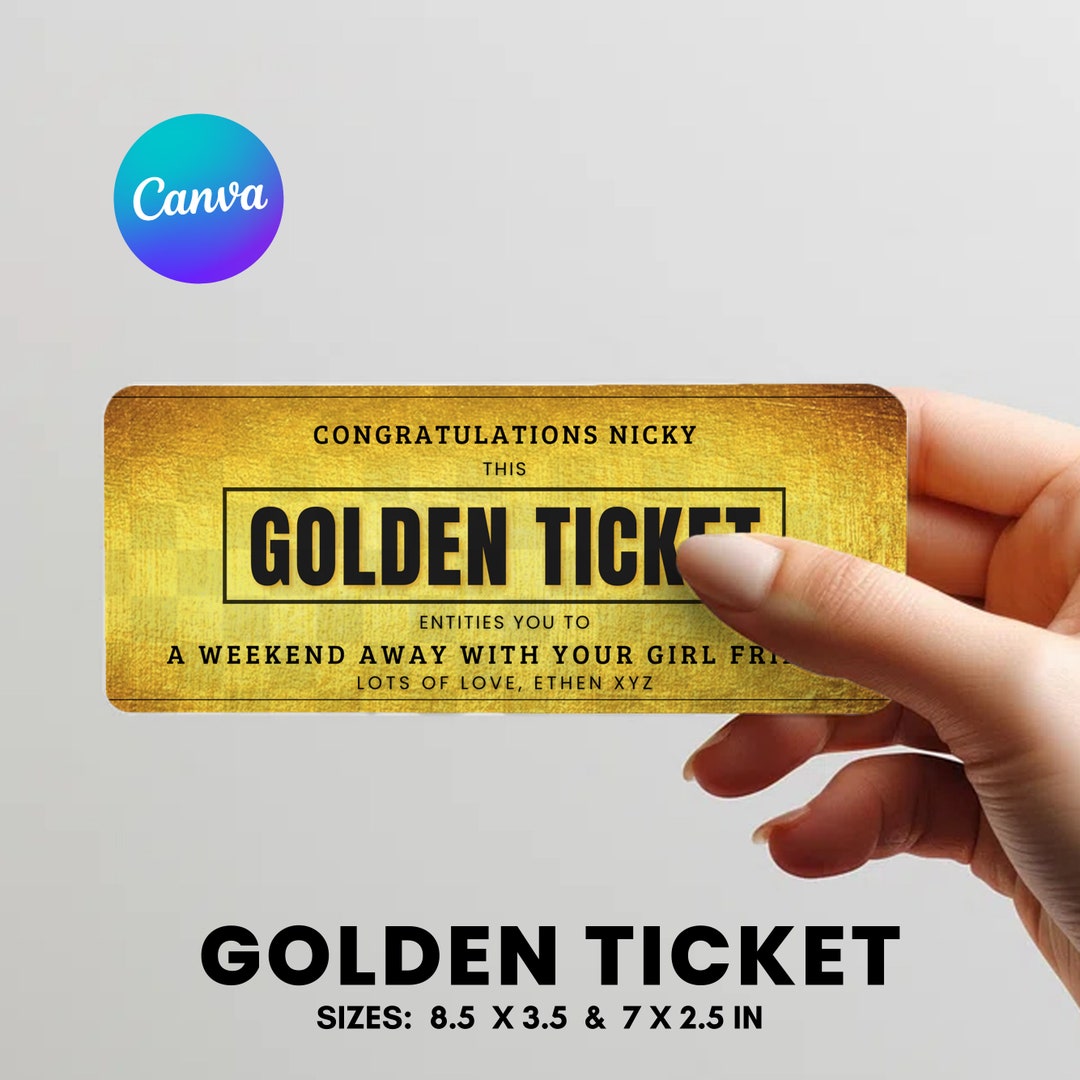 Golden Ticket Template, Printable Golden Ticket Editable Template ...
