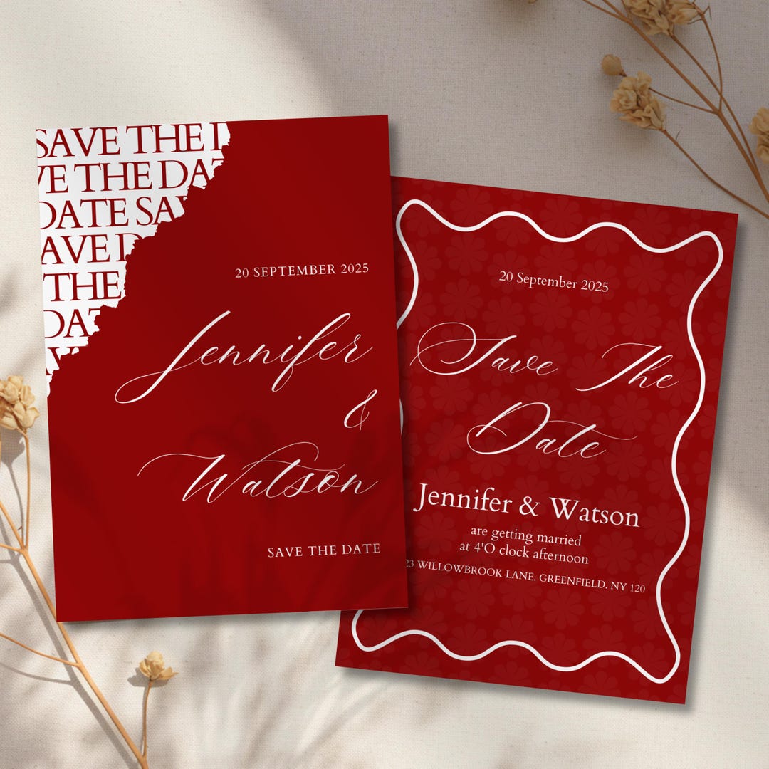 Red Save the Date Invite, Save Our Date in Red and Cream Wedding Invite ...