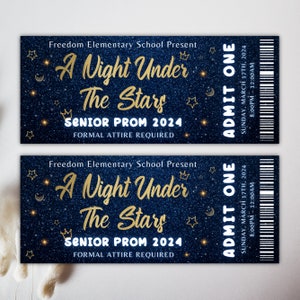 Prom Ticket Template, A Night Under the Stars Prom Ticket, Ticket ...