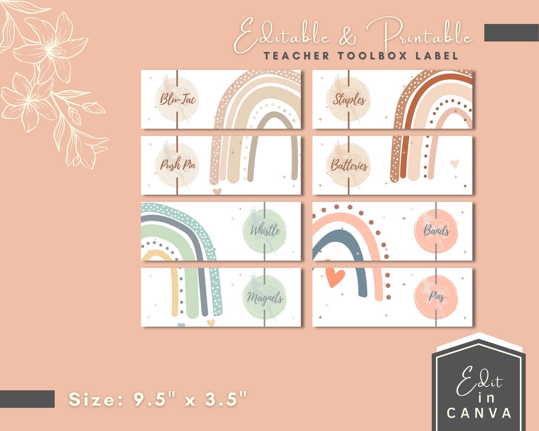 Boho Rainbow Teacher Toolbox Labels, Teacher Drawer Labels, Rolling ...