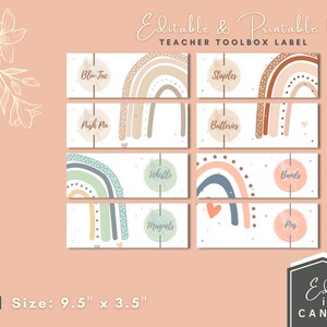 Boho Rainbow Teacher Toolbox Labels, Teacher Drawer Labels, Rolling ...