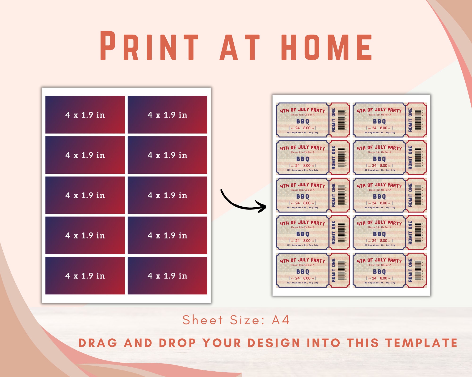 4th of July Party Ticket Invitation, Event Ticket Printable ...