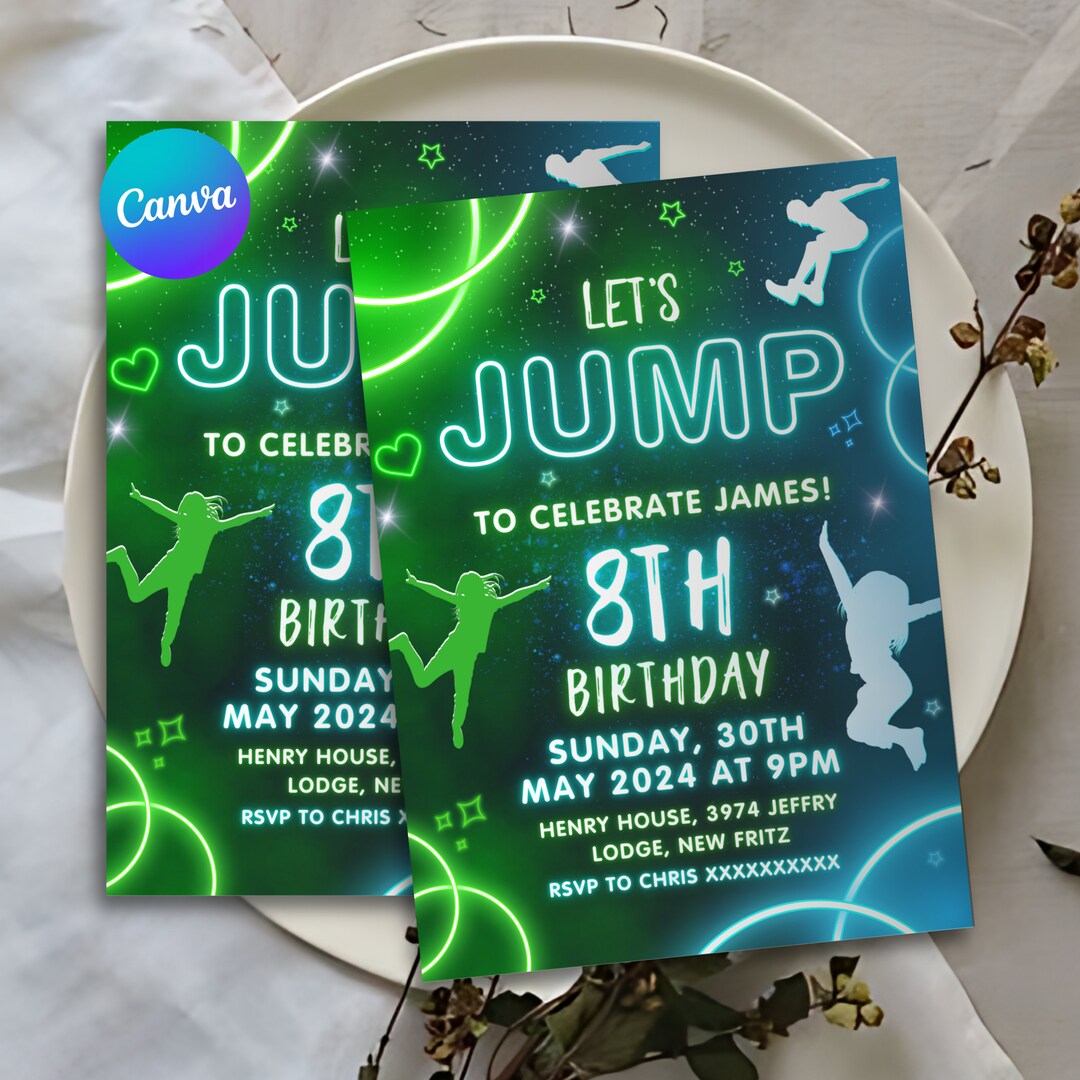 Jump Birthday Invitation, Trampoline Party Invite, Editable Printable ...