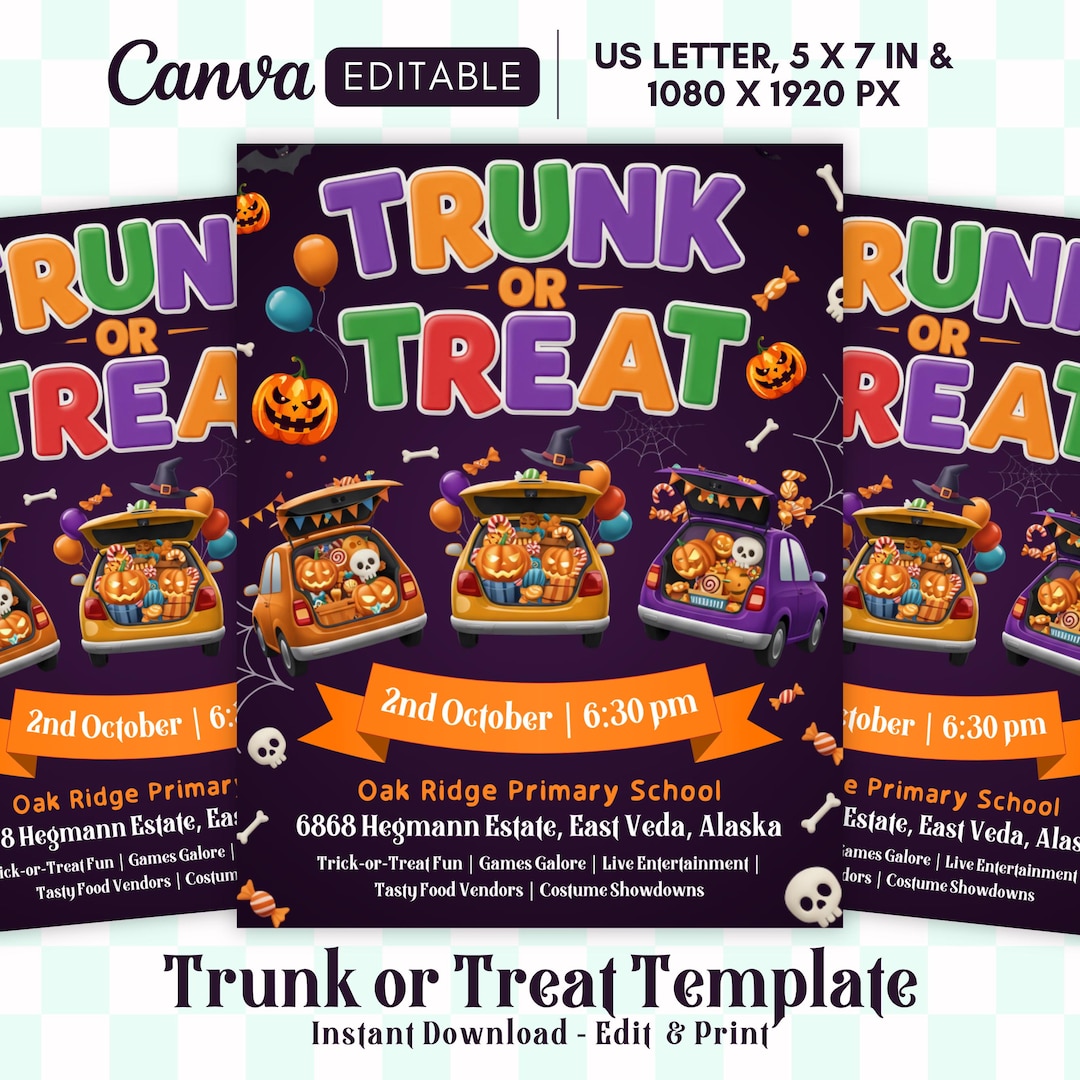 Trunk or Treat Flyer, Trunk or Treat Templates for School or Church ...