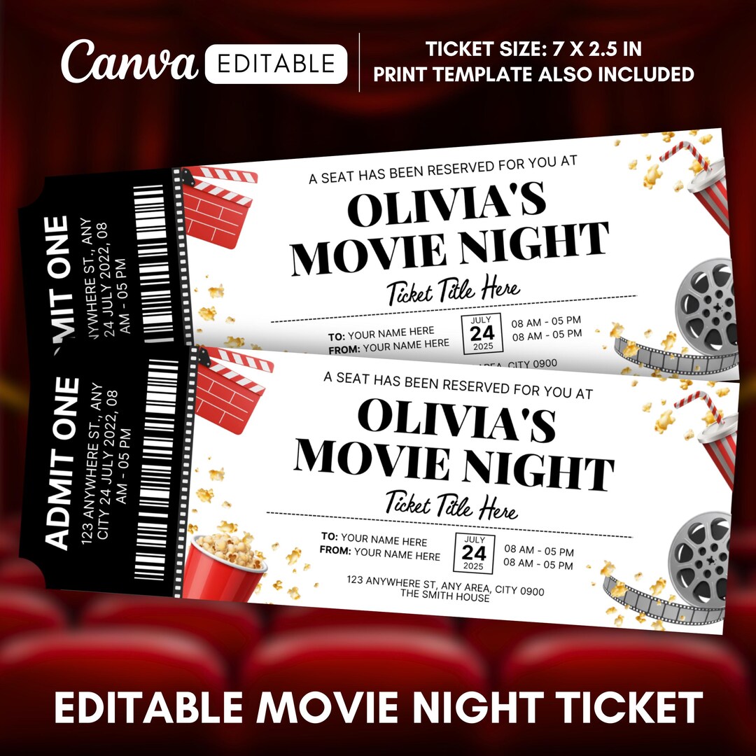 Editable Movie Ticket Birthday Invitation,movie Party Ticket,movie ...