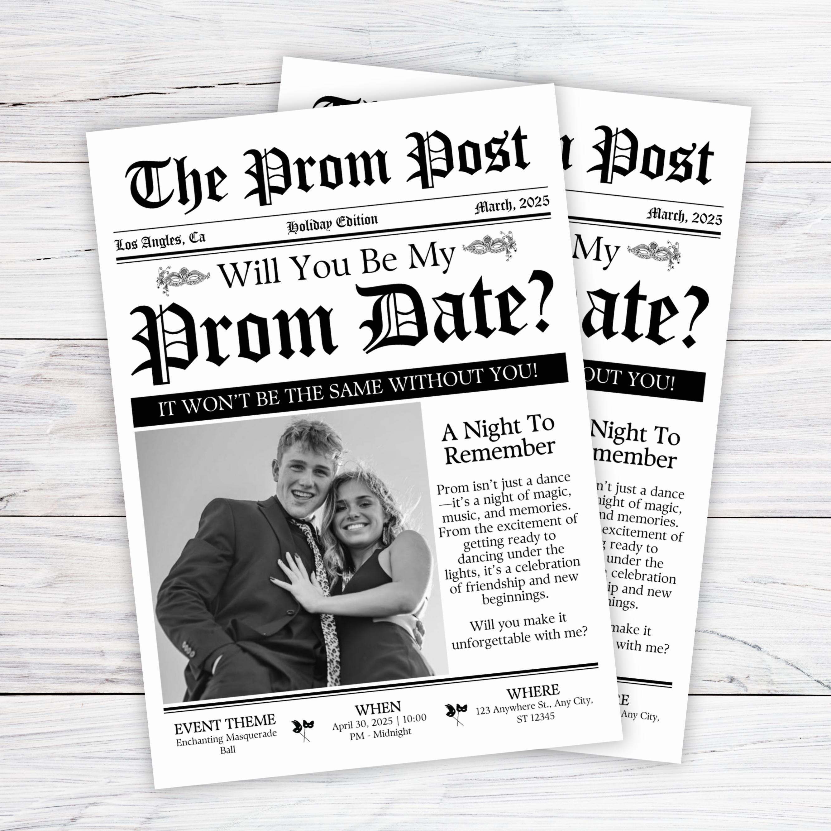 Newspaper Prom Proposal Template, Photo Prom Invite, Prom Proposal ...