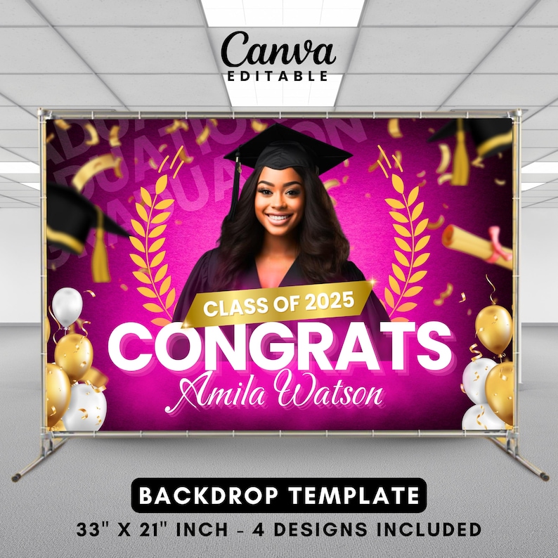 Graduation Backdrop Bundle, 4 Editable Graduate Backdrops, Canva Grad ...