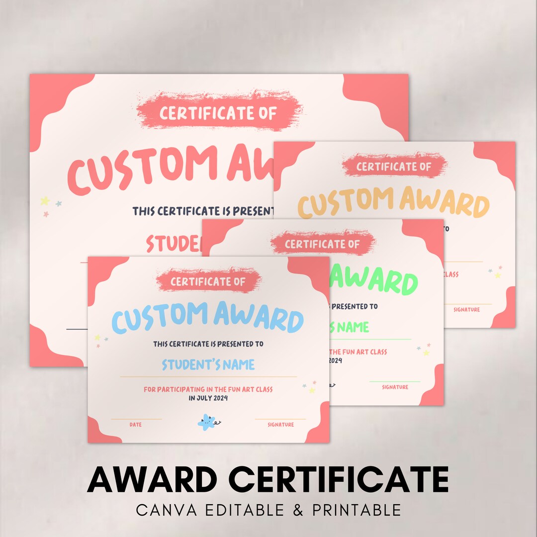 Printable Award Certificate Canva Template Bundle | Editable Digital ...
