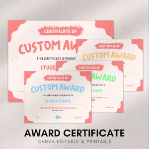 Printable Award Certificate Canva Template Bundle | Editable Digital ...