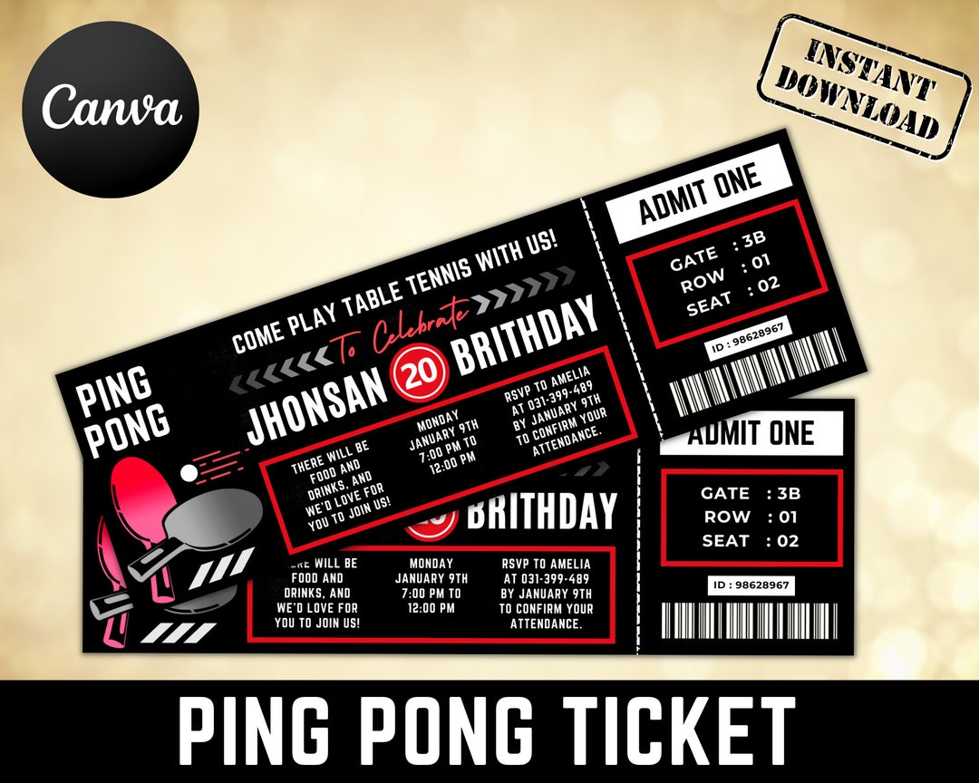 Ping Pong Birthday Invitation Template, Table Tennis Party Invitation ...