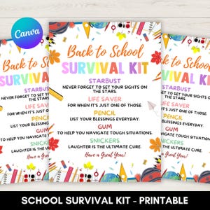 EDITABLE Back to School Survival Kit Gift Tags | Back to School Student ...