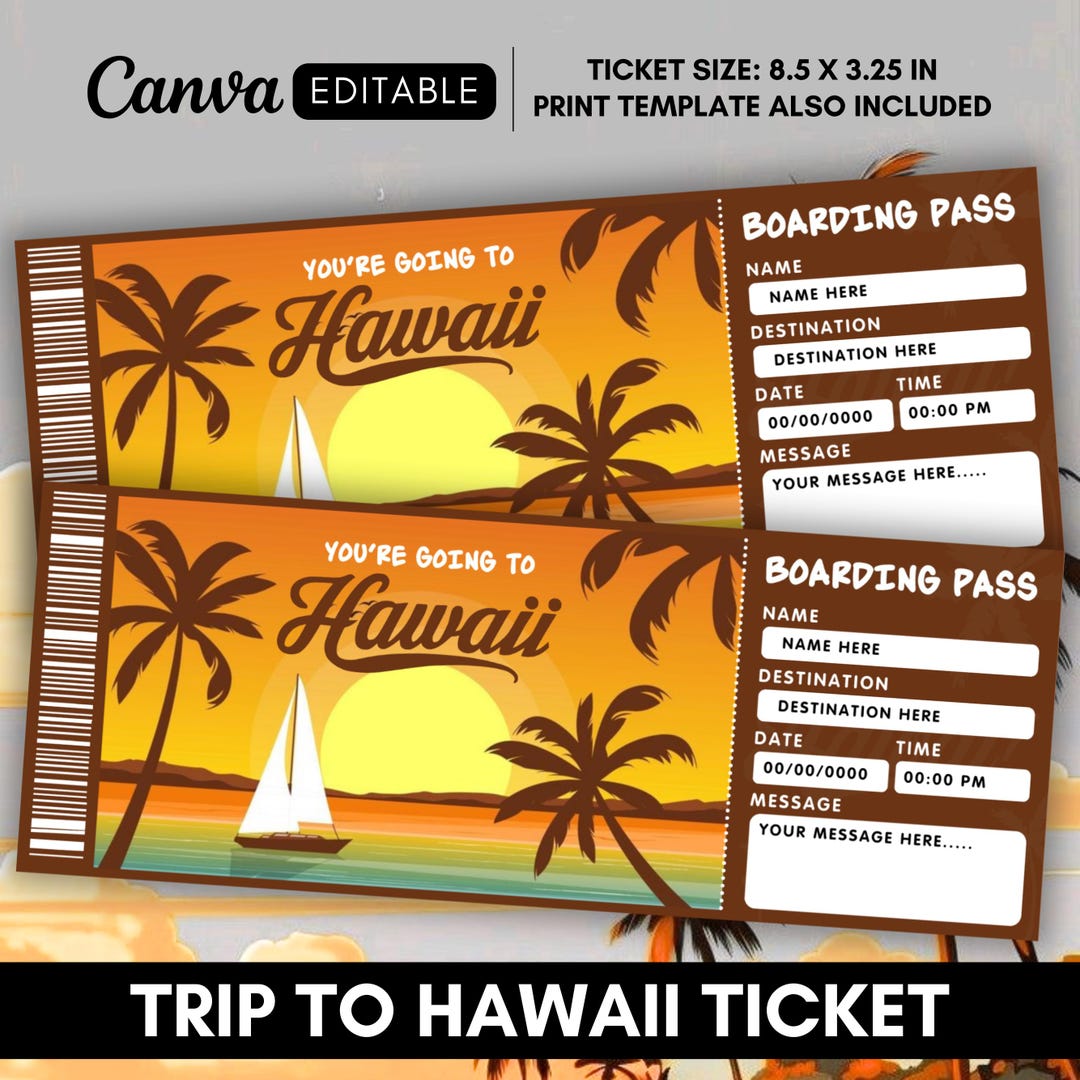 Editable Hawaii Boarding Pass Template, Hawaii Usa Trip Surprise Gift ...