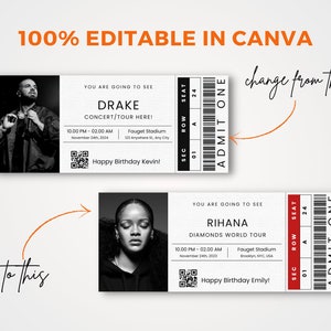 Editable Concert Ticket Template, Custom Concert Ticket Gift, DIY Event ...