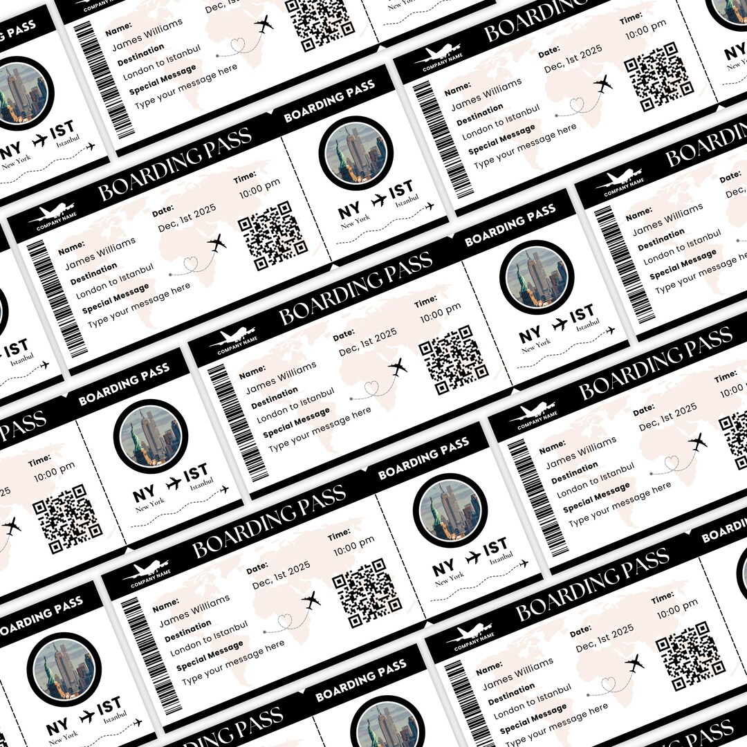 Editable Boarding Pass Canva Template Printable Airline Ticket Boarding ...