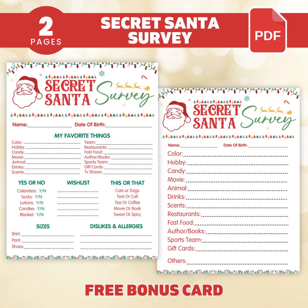 Secret Santa Survey, Secret Santa Questionnaire Printable, Christmas ...