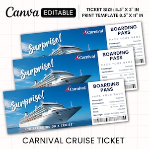 Printable Carnival Cruise Ticket Boarding Pass, Surprise Vacation Trip ...