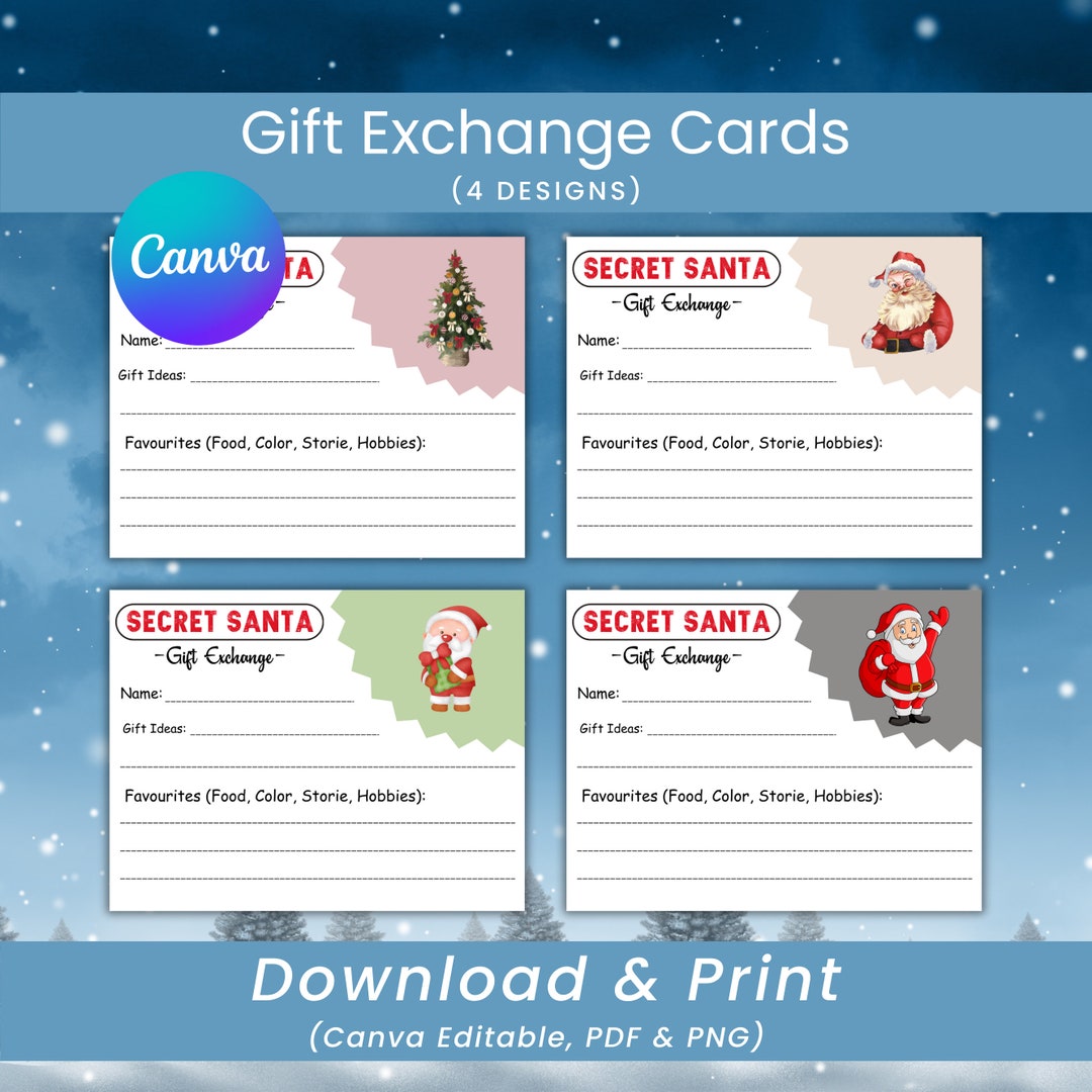 Secret Santa Gift Exchange Cards, Printable Christmas Game, Gift ...