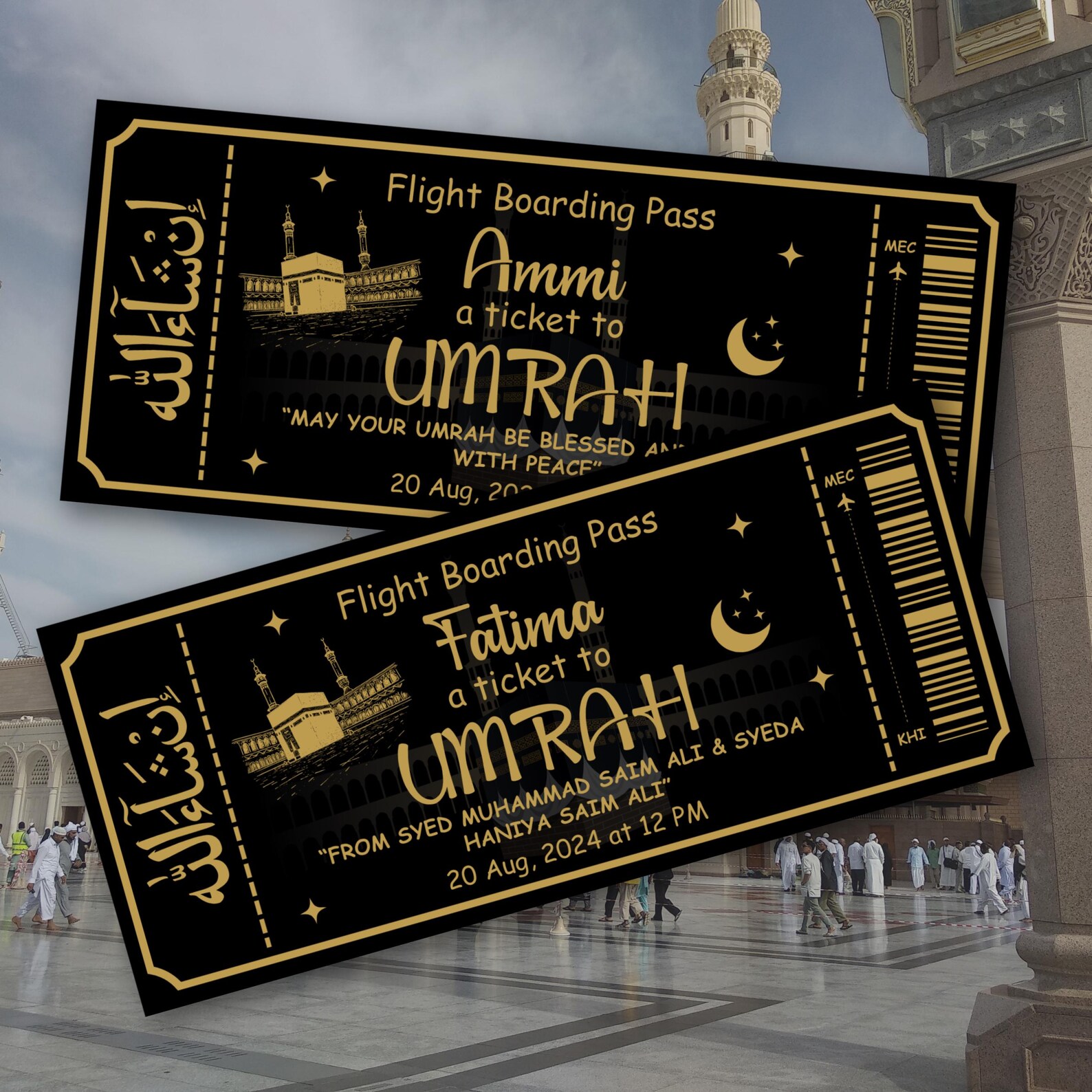Editable Umrah Mubarak Boarding Pass, Umrah Plane Ticket, Makkah Umrah ...