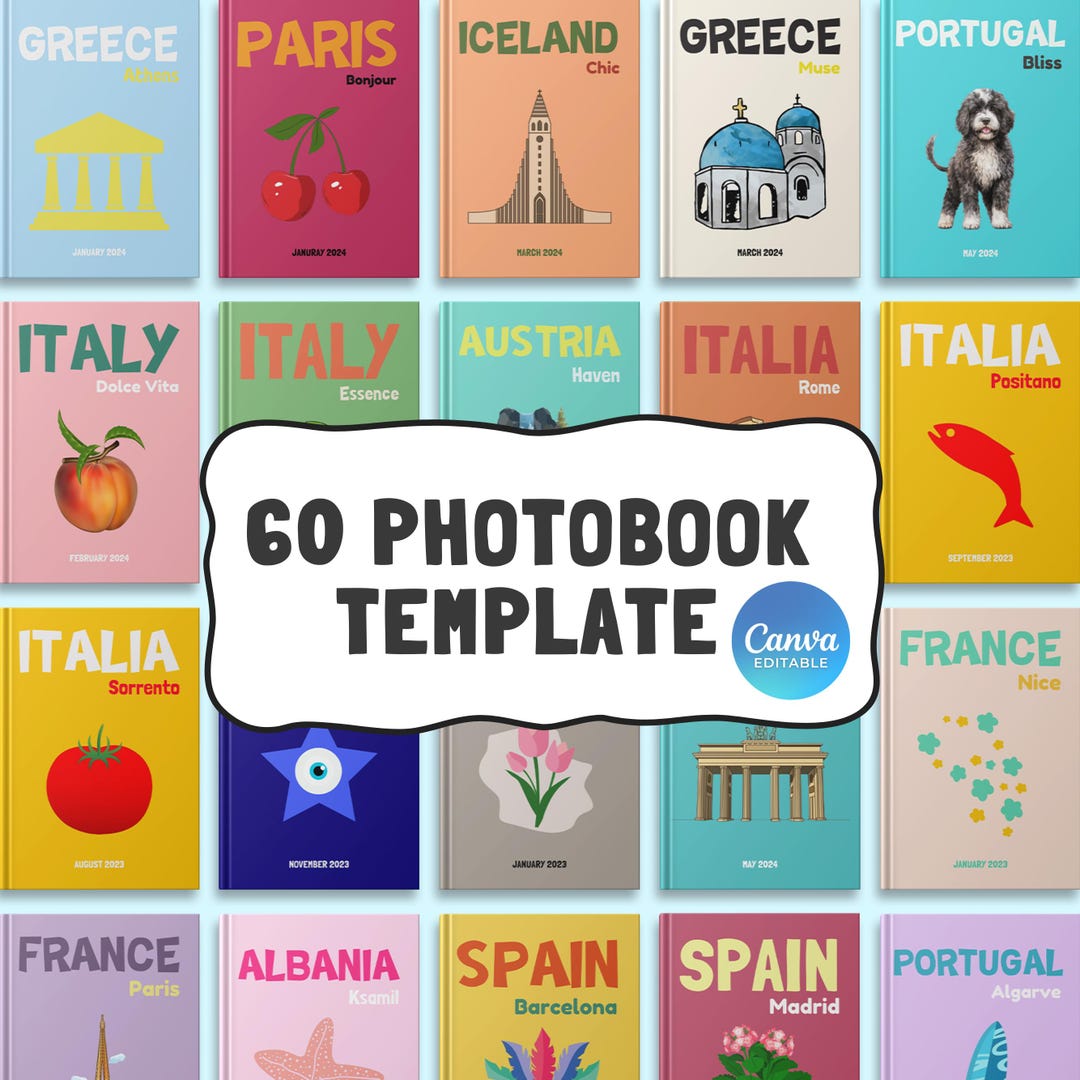 60 Travel Photobook Template Bundle, Travel Photo Book Covers, Editable ...