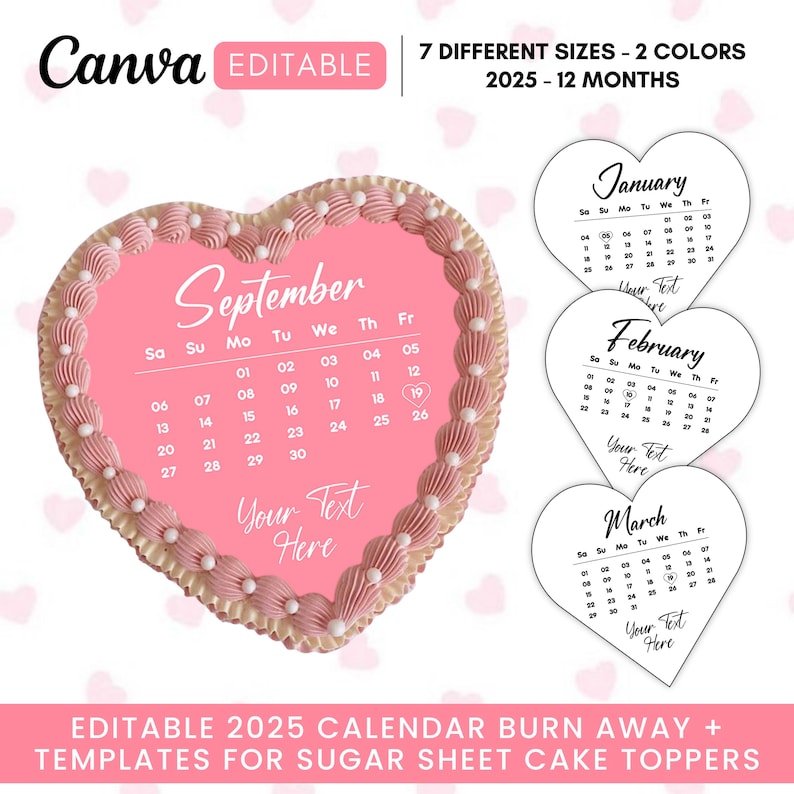 2026 Custom Calendar Heart Cake Toppers, Burn Away Cake Topper Calendar ...
