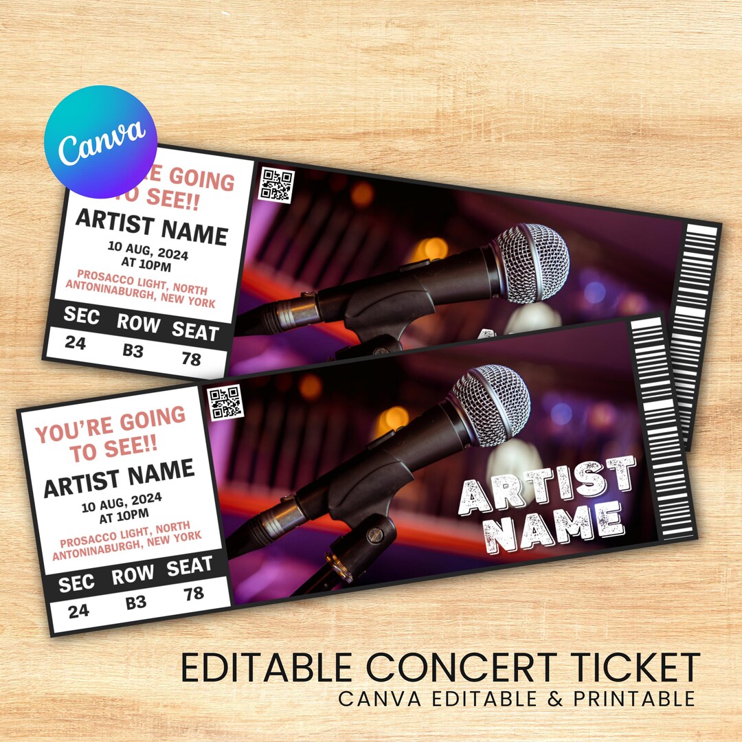 Editable Concert Ticket Template, Custom Concert Ticket Gift, DIY Event ...