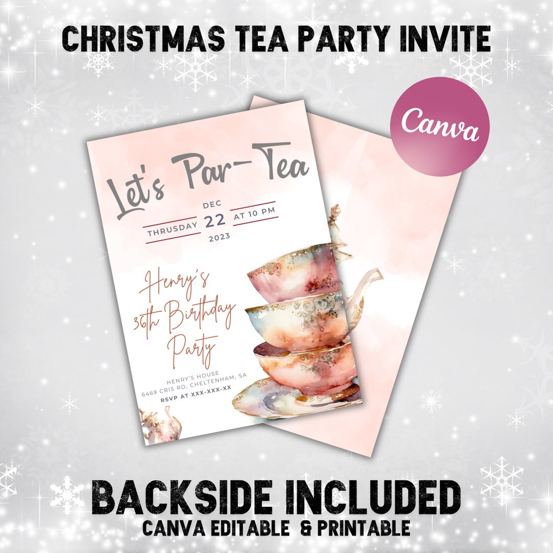 Christmas Tea Party Invitation, Holiday Tea Party Invitation Template ...