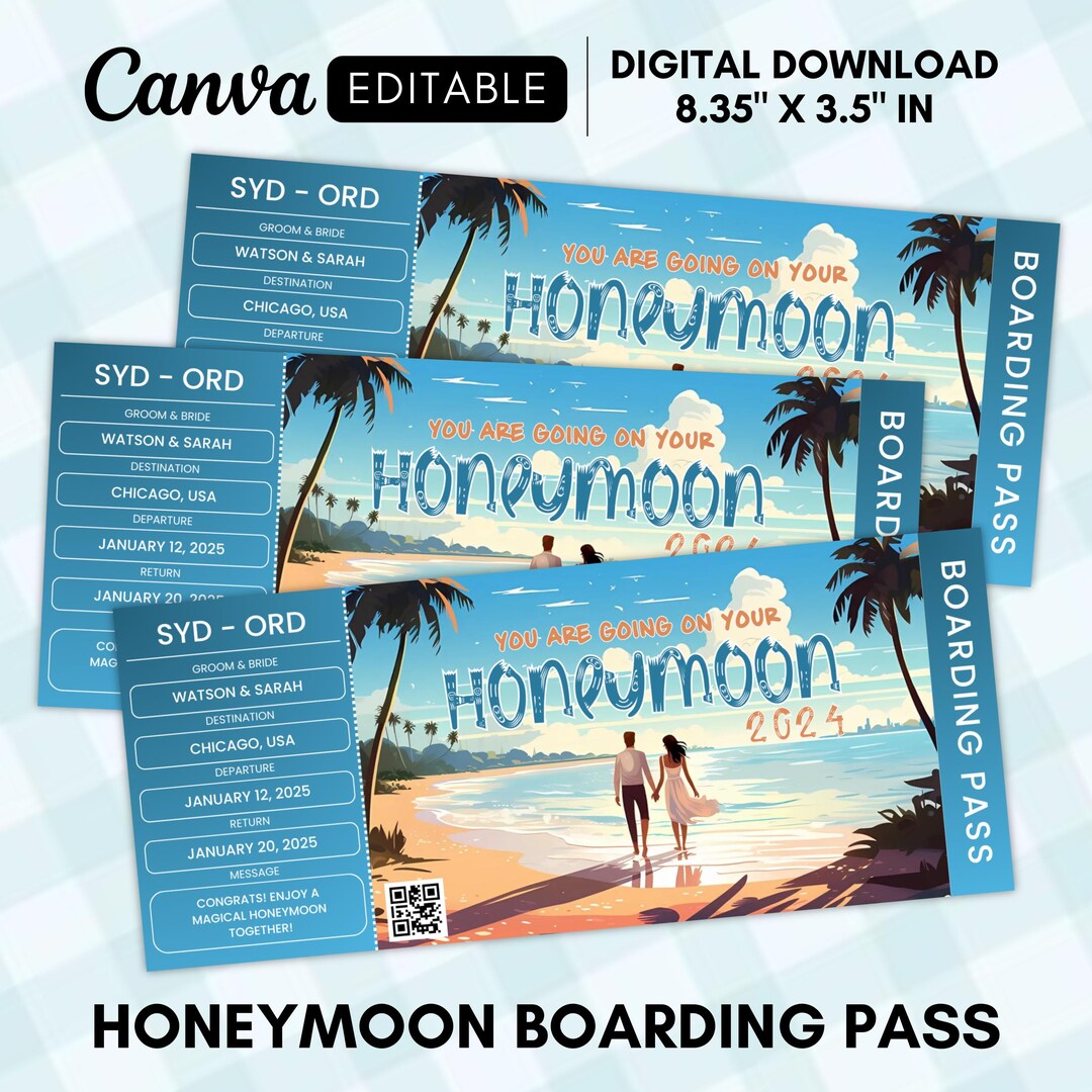 Honeymoon Boarding Pass Ticket Template, Printable Surprise Boarding ...