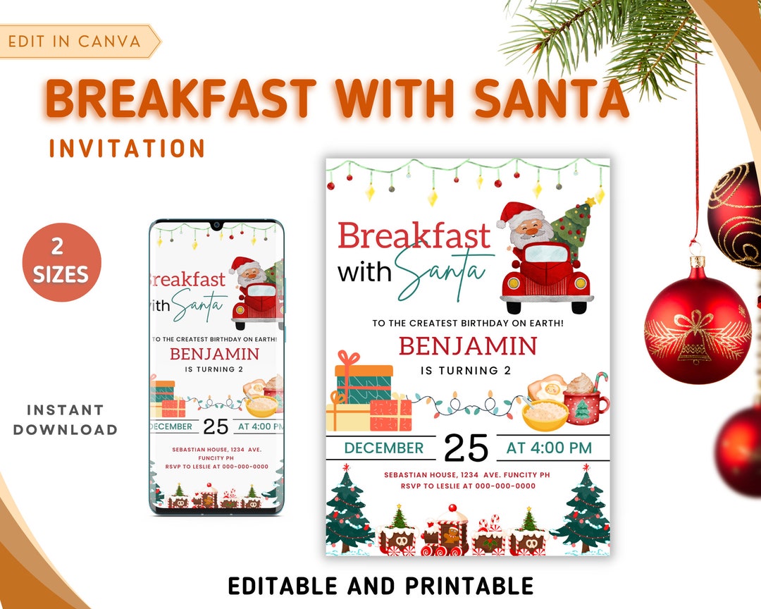 Breakfast With Santa Invitation, Christmas Poster, Pancakes and Pajamas ...