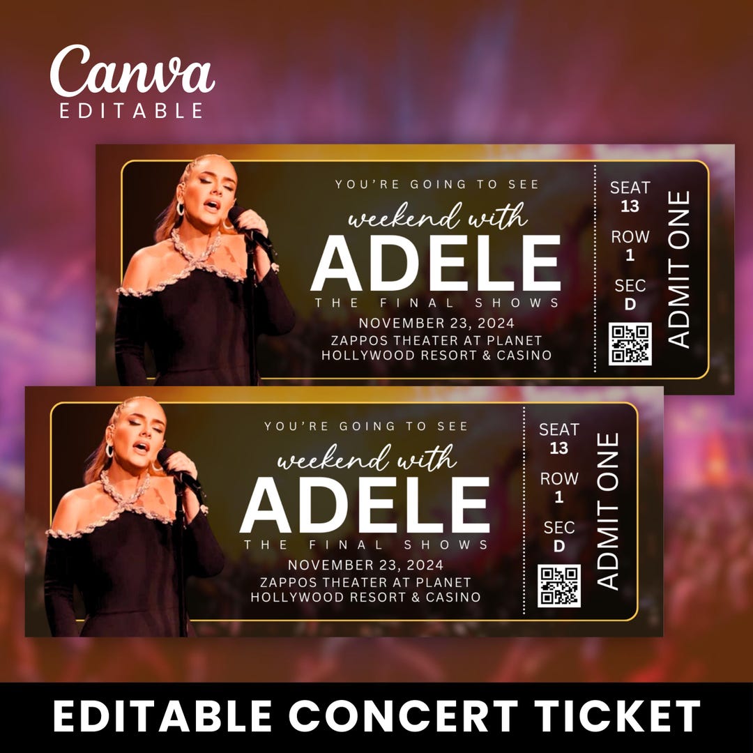 Editable Concert Ticket, DIY Event Ticket, Custom Concert Ticket Gift ...