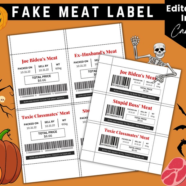 Fake Meat Label Halloween - Etsy