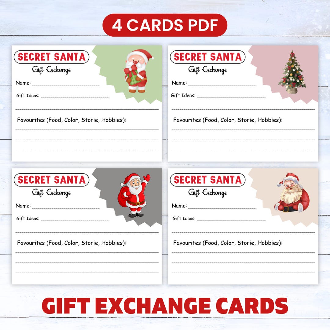 Secret Santa Gift Exchange Cards, Printable Christmas Game, Gift ...