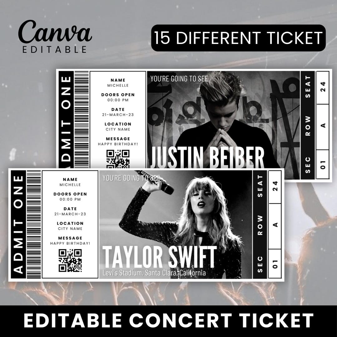 Editable Concert Ticket Template, Custom Concert Ticket Gift, DIY Event ...