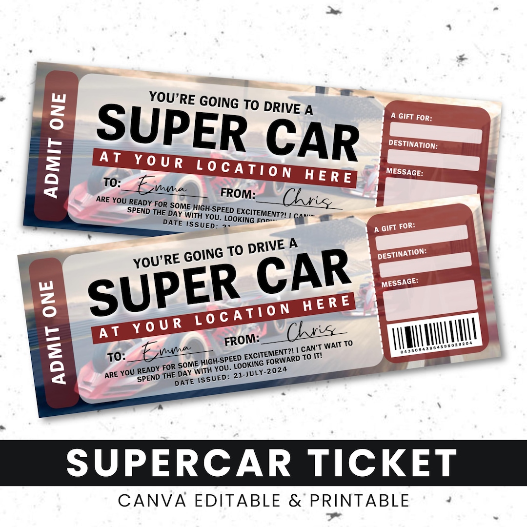 Editable Supercar Ticket Template, Race Car Birthday, New Car Surprise ...