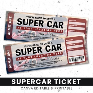 Editable Supercar Ticket Template, Race Car Birthday, New Car Surprise ...