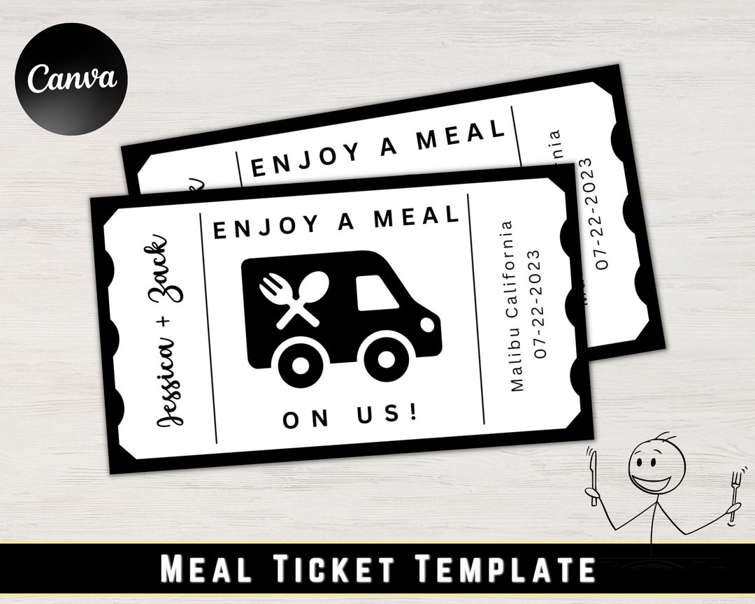 Modern Wedding Food Truck Ticket Template, Meal Ticket Template ...