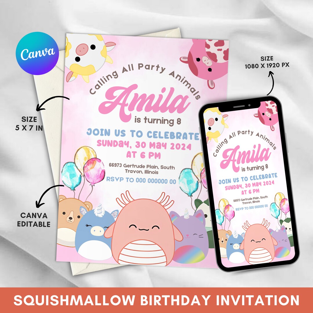 Squishmallow Birthday Invitation, Squishmallow Editable Invitation ...