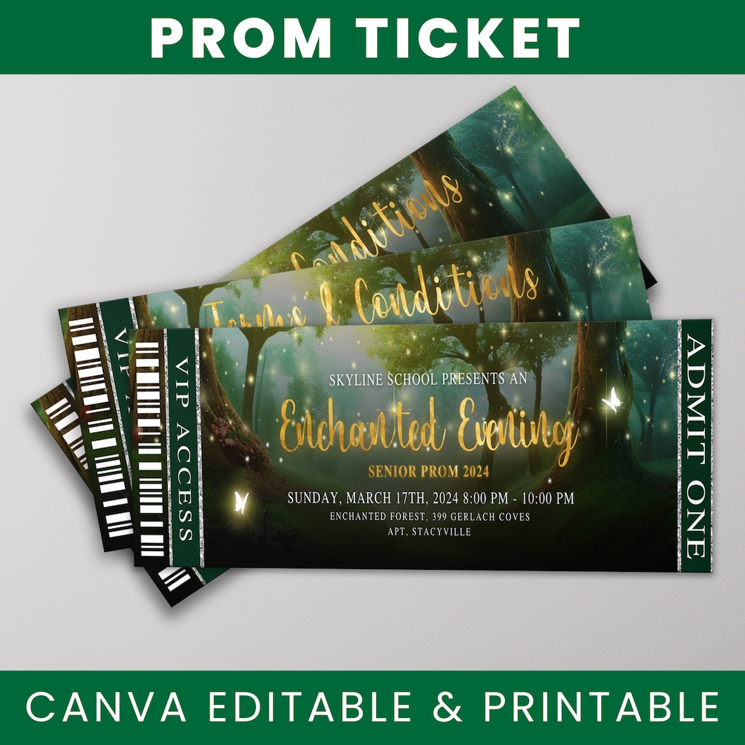 Prom Ticket Template, Prom Enchanted Forest Theme Ticket, Ticket ...
