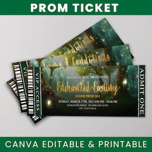 Prom Ticket Template, Prom Enchanted Forest Theme Ticket, Ticket ...