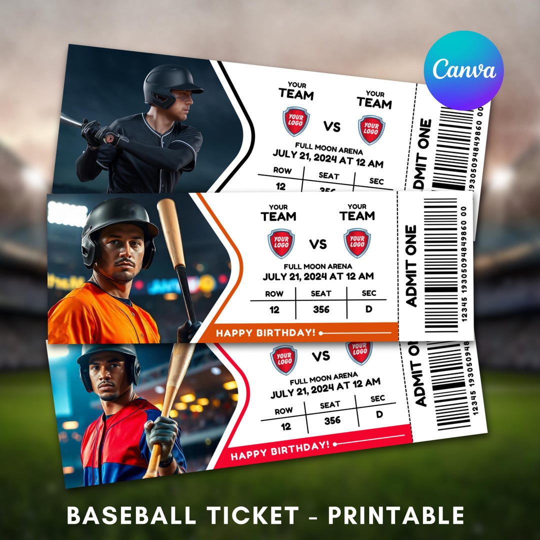 Printable Baseball Tickets, Baseball Ticket Template, Baseball Birthday ...