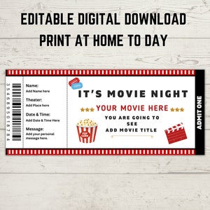 Movie Night Ticket, Movie Ticket, Fake Movie Ticket, Cinema Ticket ...