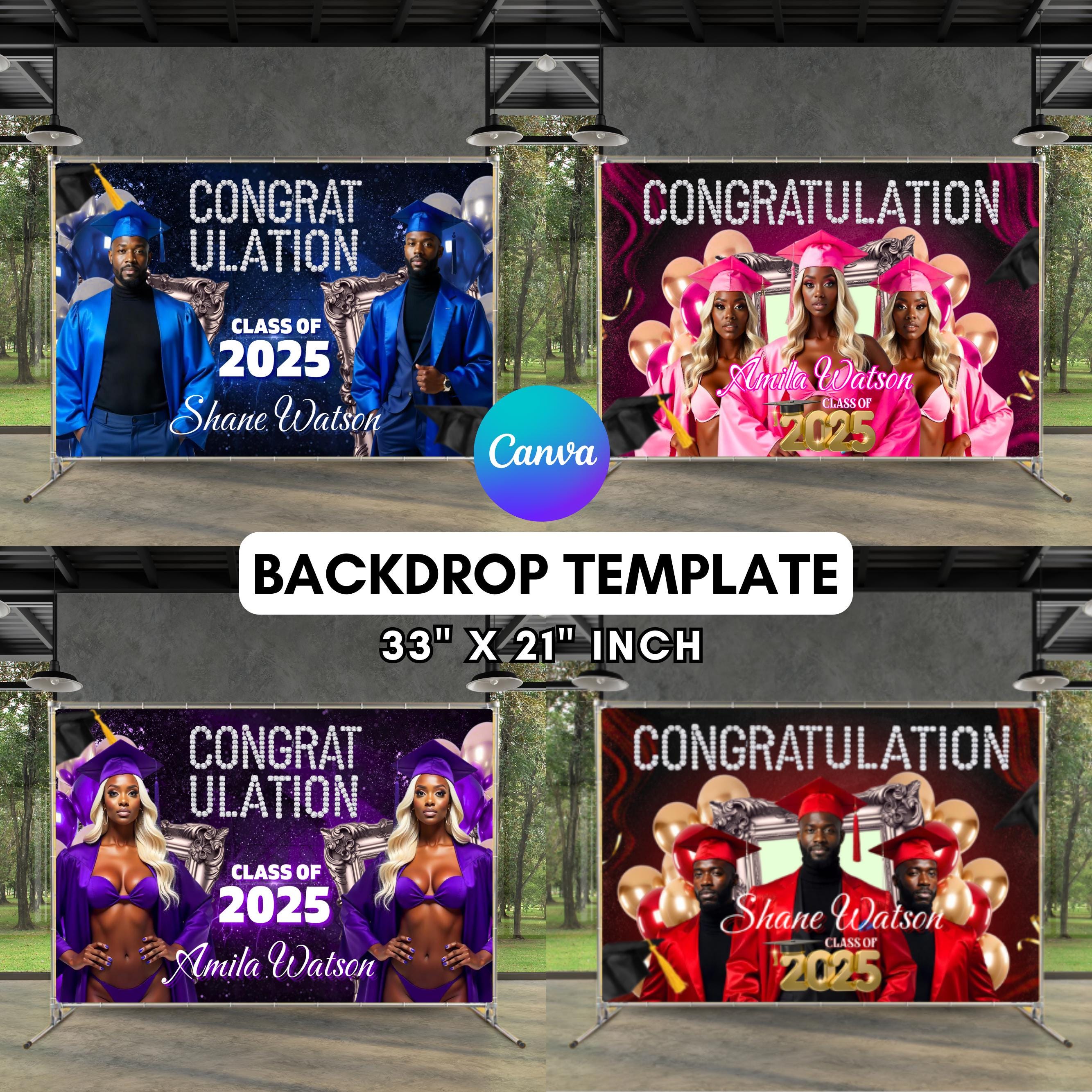 Graduation Backdrop Bundle, 4 Editable Graduate Backdrops, Canva Grad ...